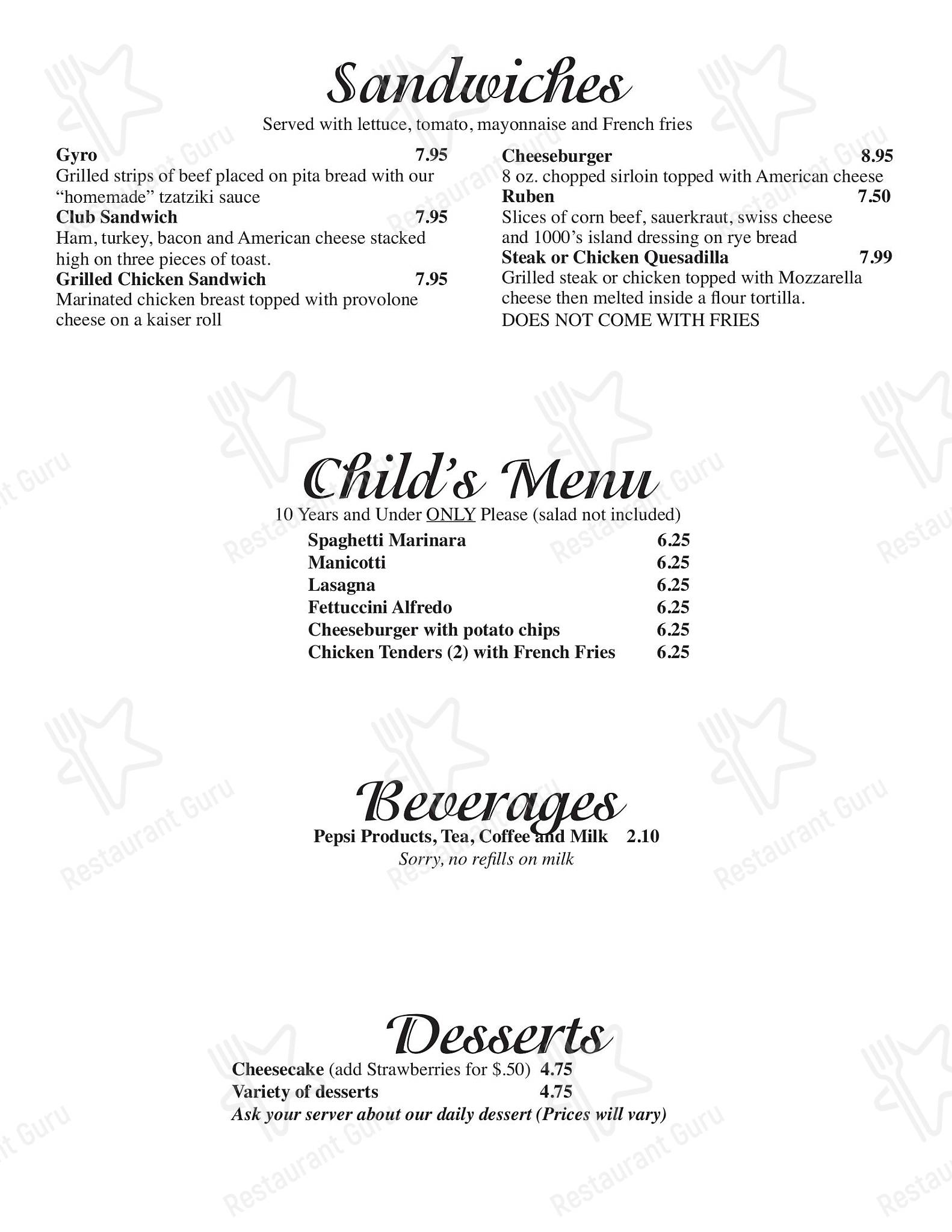 Menu at Theo's Italian & Family Restaurant, Jonesville