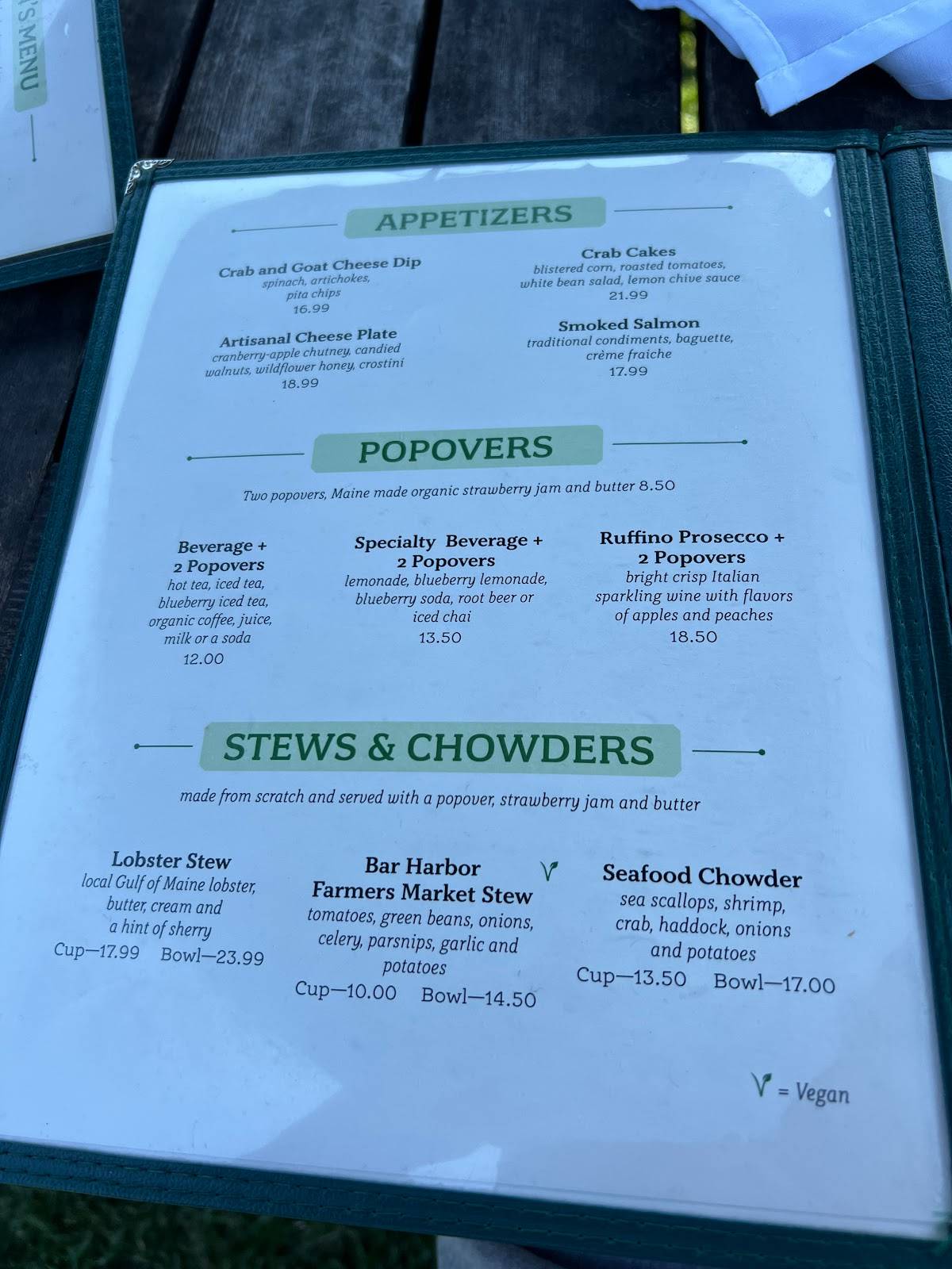 Menu at Jordan Pond House Restaurant, Mount Desert, Park Loop Rd