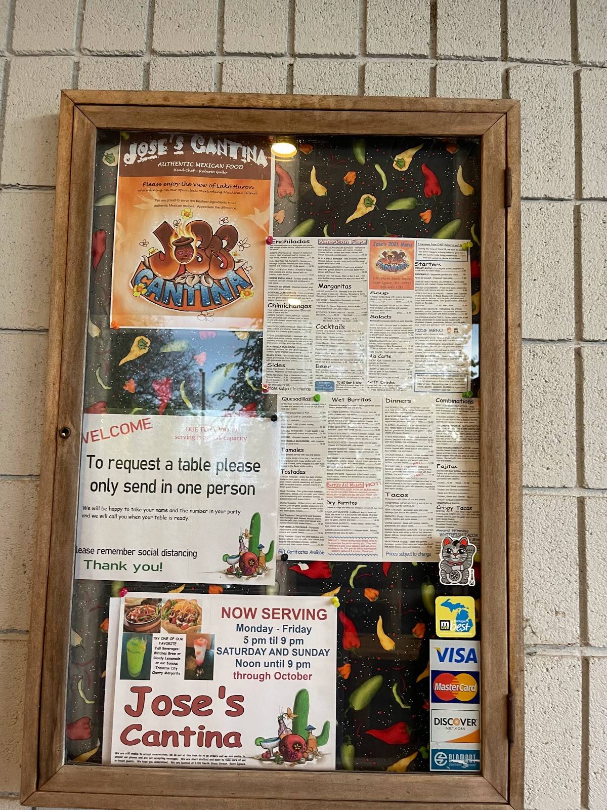 Menu at Jose's Cantina restaurant, Saint Ignace, N State St