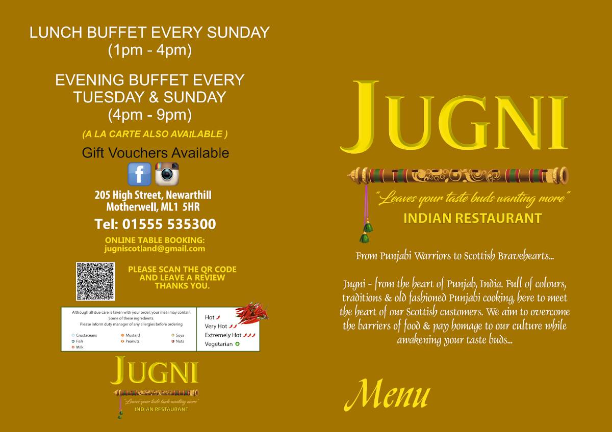 Menu at Jugni Indian Cuisine Restaurant, Motherwell
