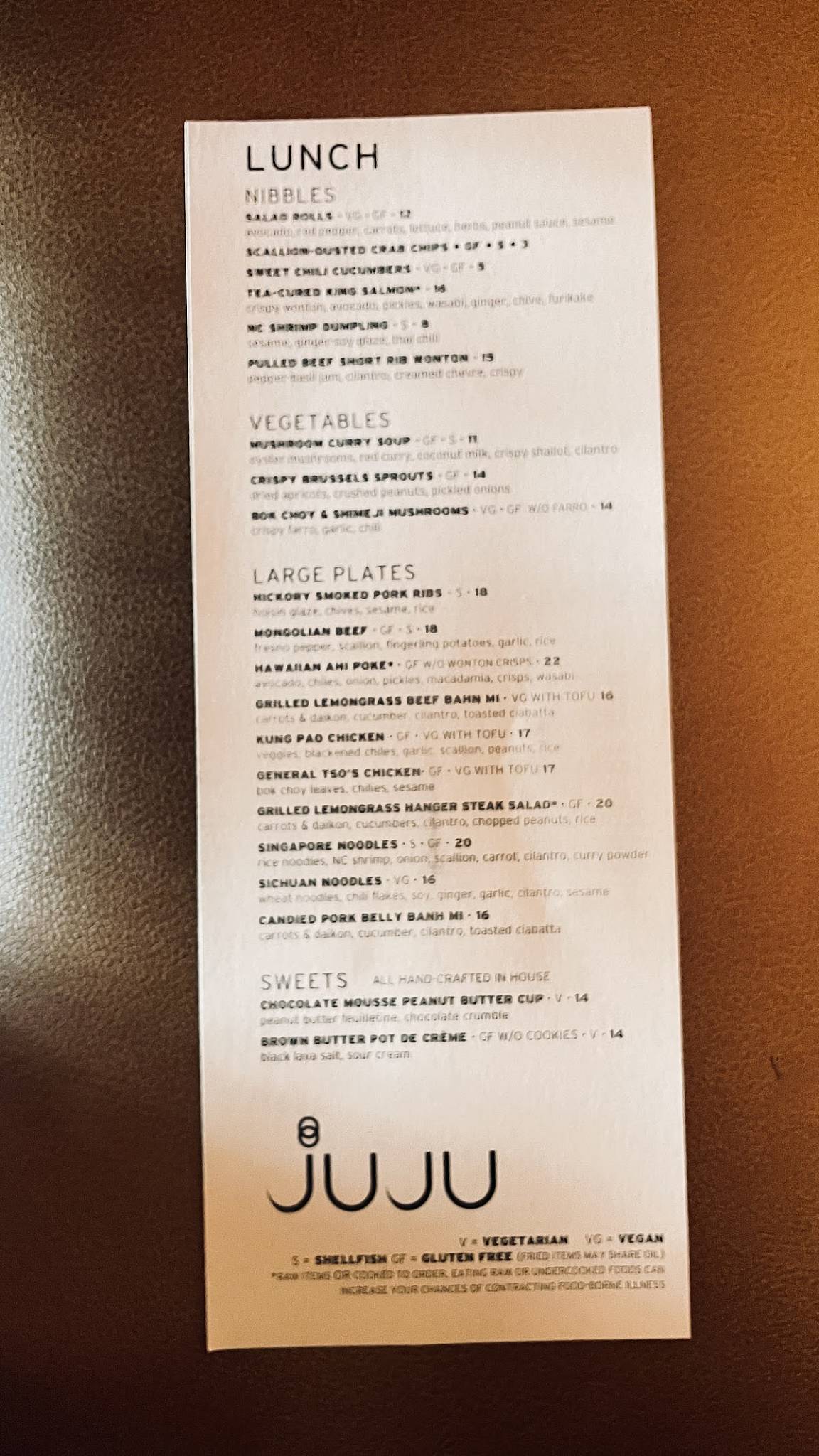 Menu at Juju Durham pub & bar, Durham, 737 9th St #210
