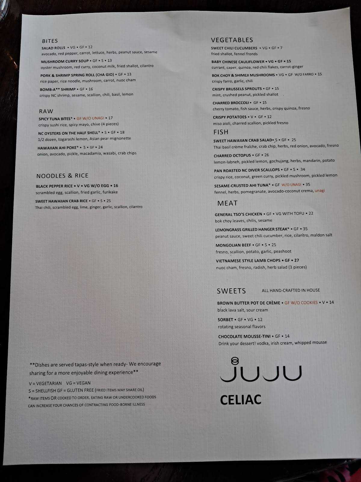 Menu at Juju Durham pub & bar, Durham, 737 9th St #210