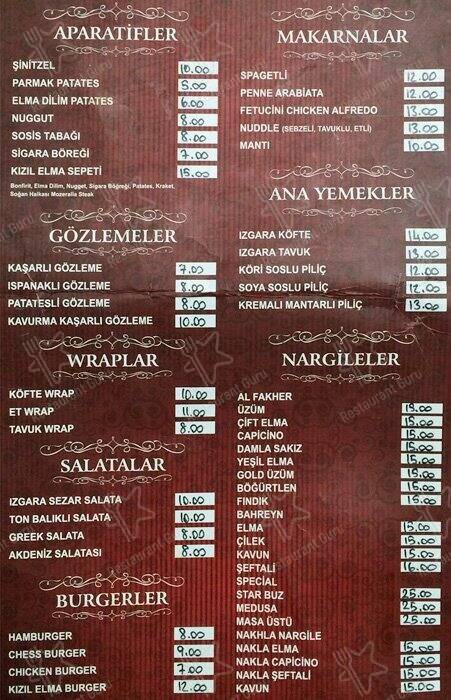 Menu at KIZILELMA CAFE & NARGİLE, Istanbul, Kızılelma Cd. No:49