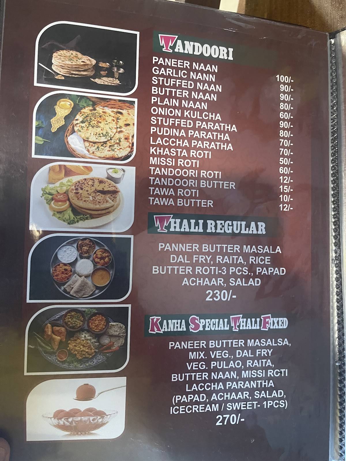 Menu at KANHA HOTEL & RESTAURANT, India, 5XV4+CCV Nims