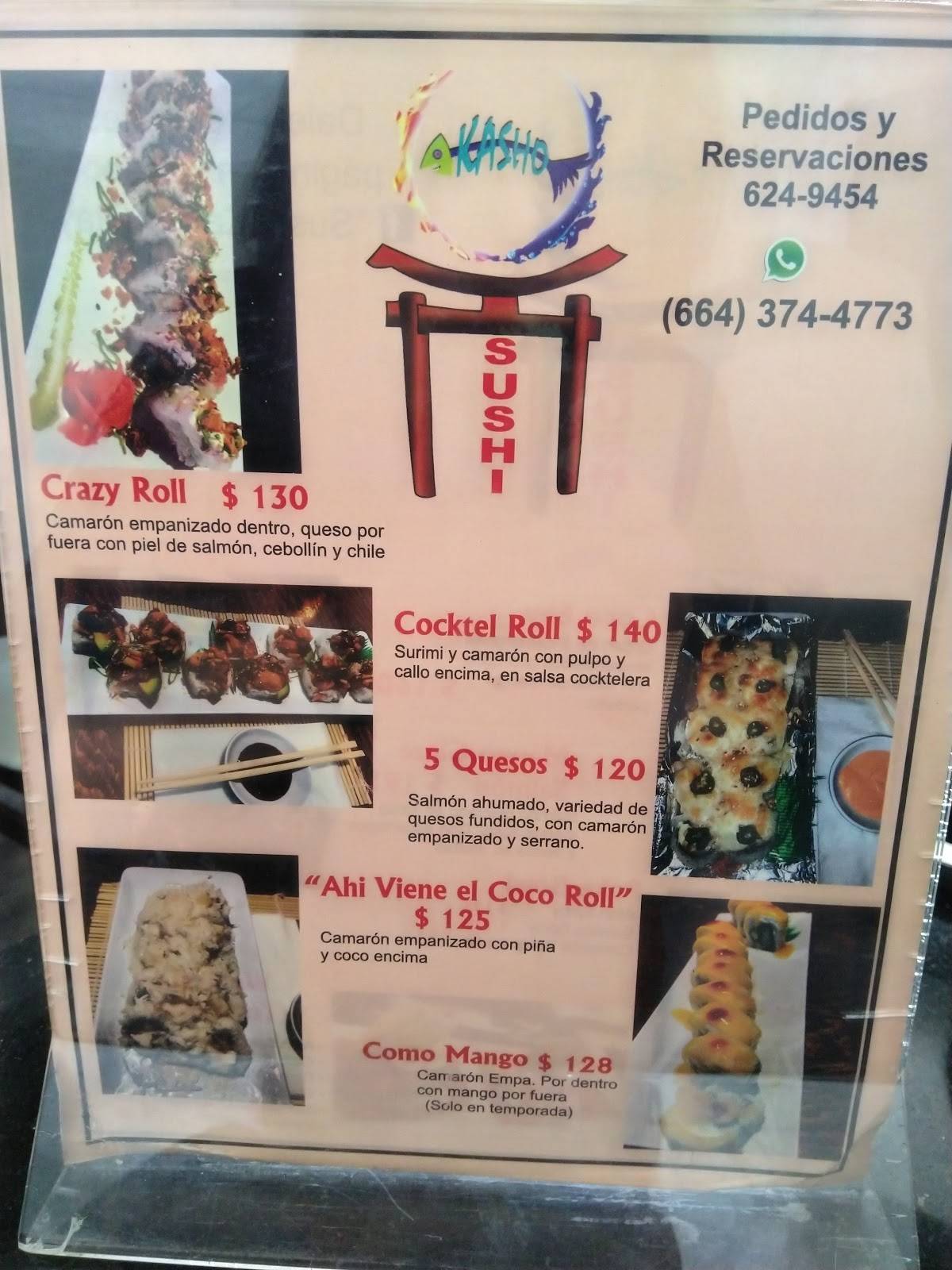 Carta del restaurante KASHO, Tijuana, Calzada del Tecnológico 14487-A1 Otay