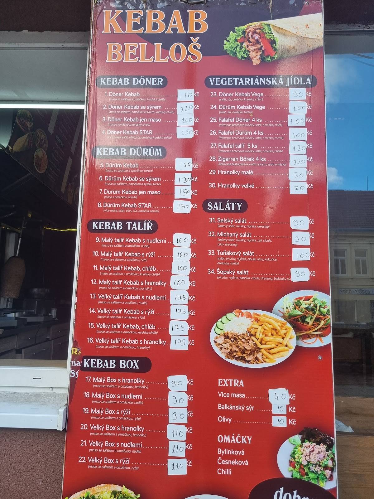 Menu at KEBAB BELLOŠ restaurant, Pohořelice