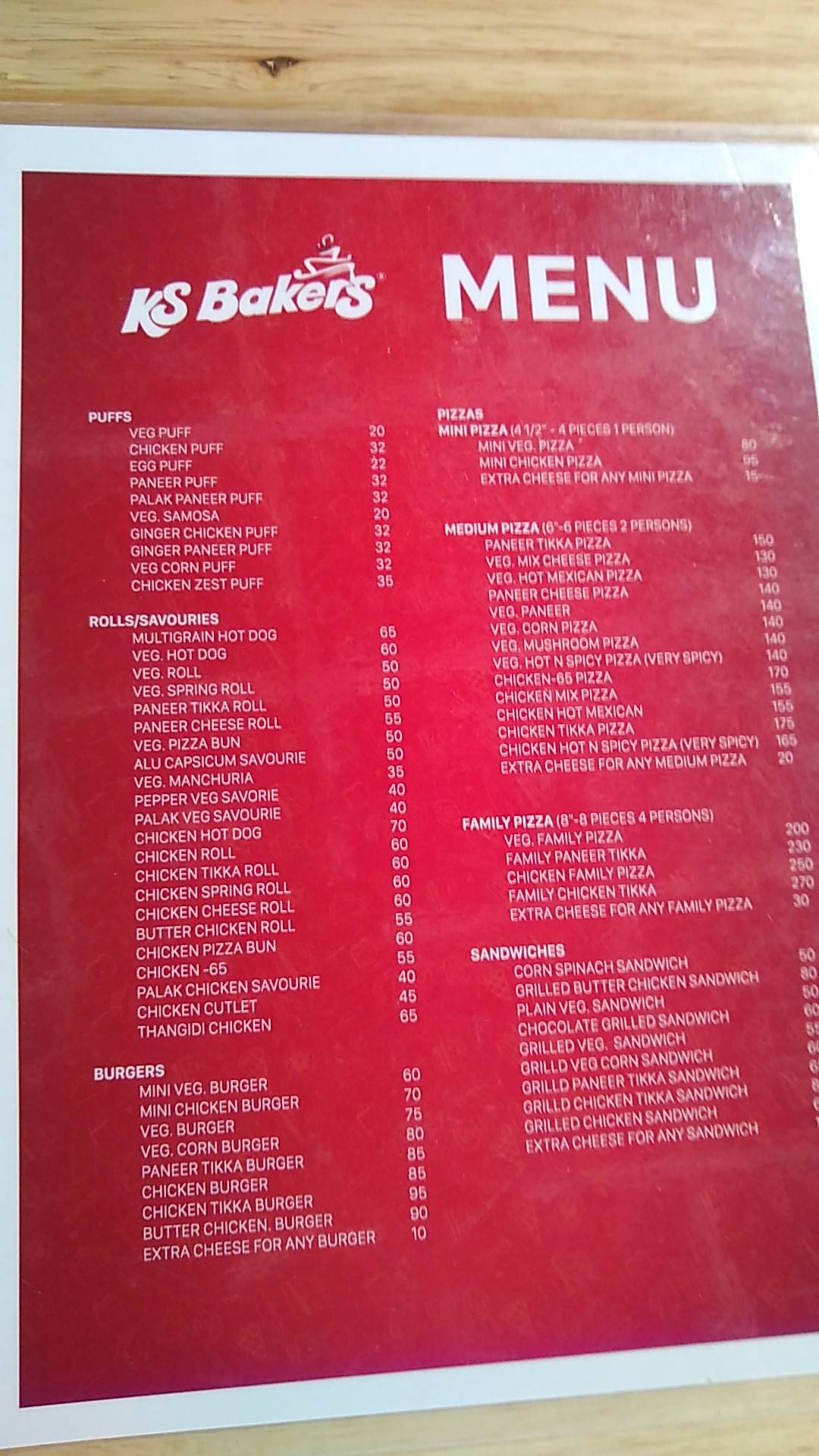 Menu at KS Bakers, Hyderabad, Kondapur Main Road