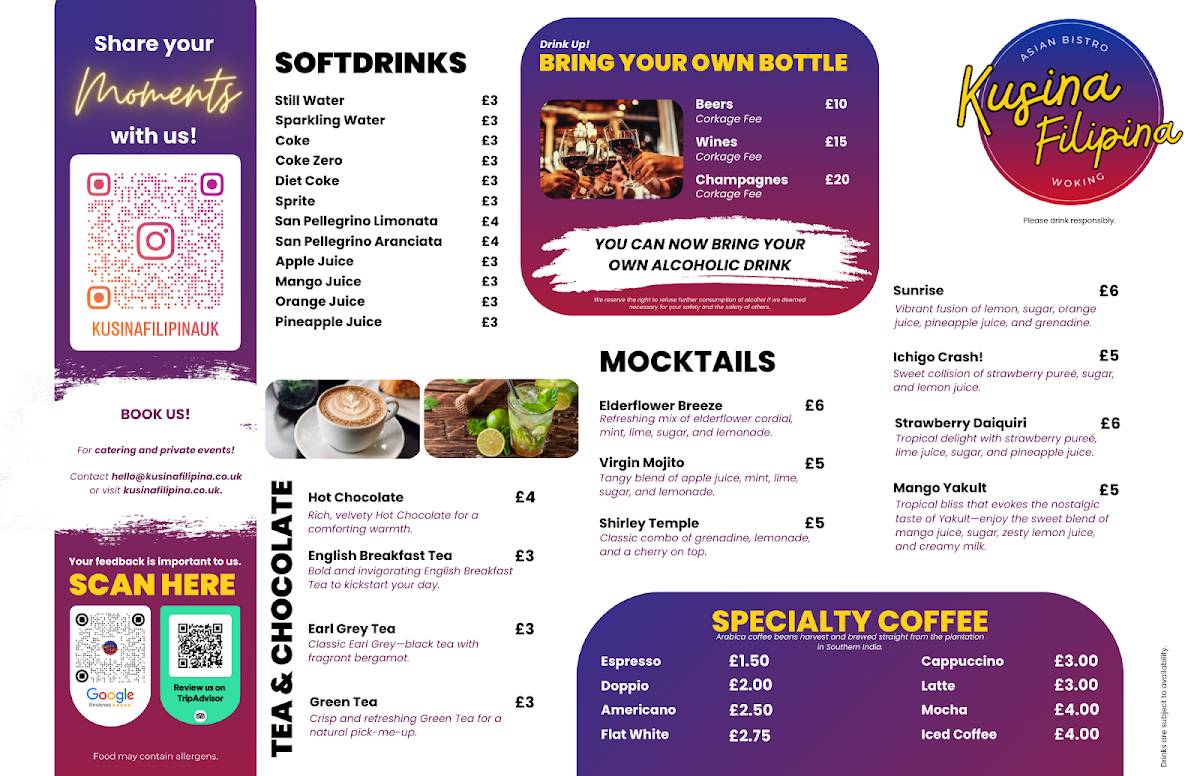 Menu at KUSINA FILIPINA Filipino Food & Sushi Café in Woking restaurant ...