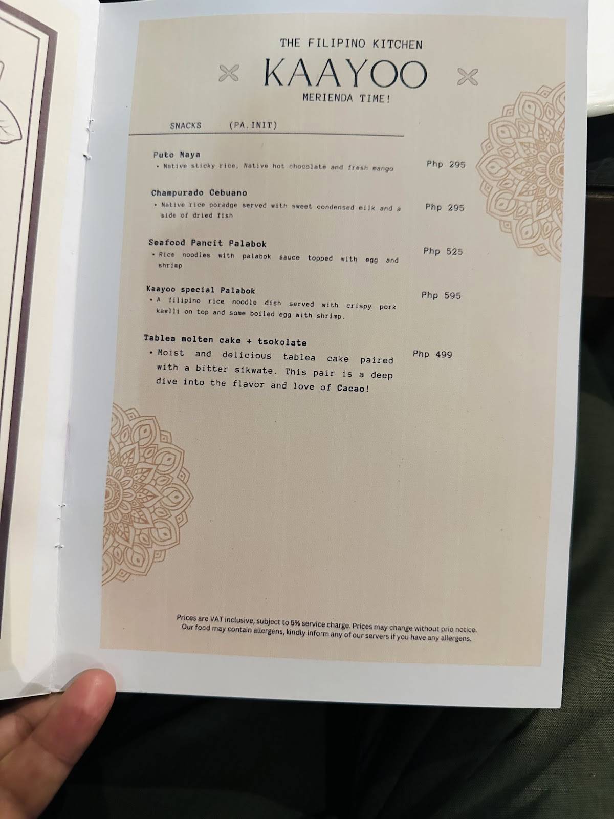 Menu at Kaayoo The Filipino Kitchen restaurant, Cebu City