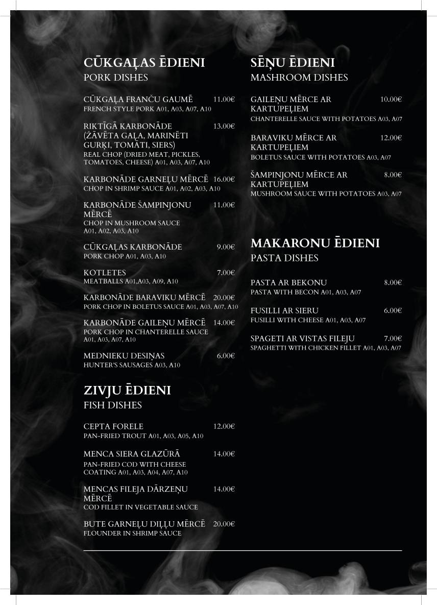 Menu at Kafejnīca "CITI" cafe, Riga