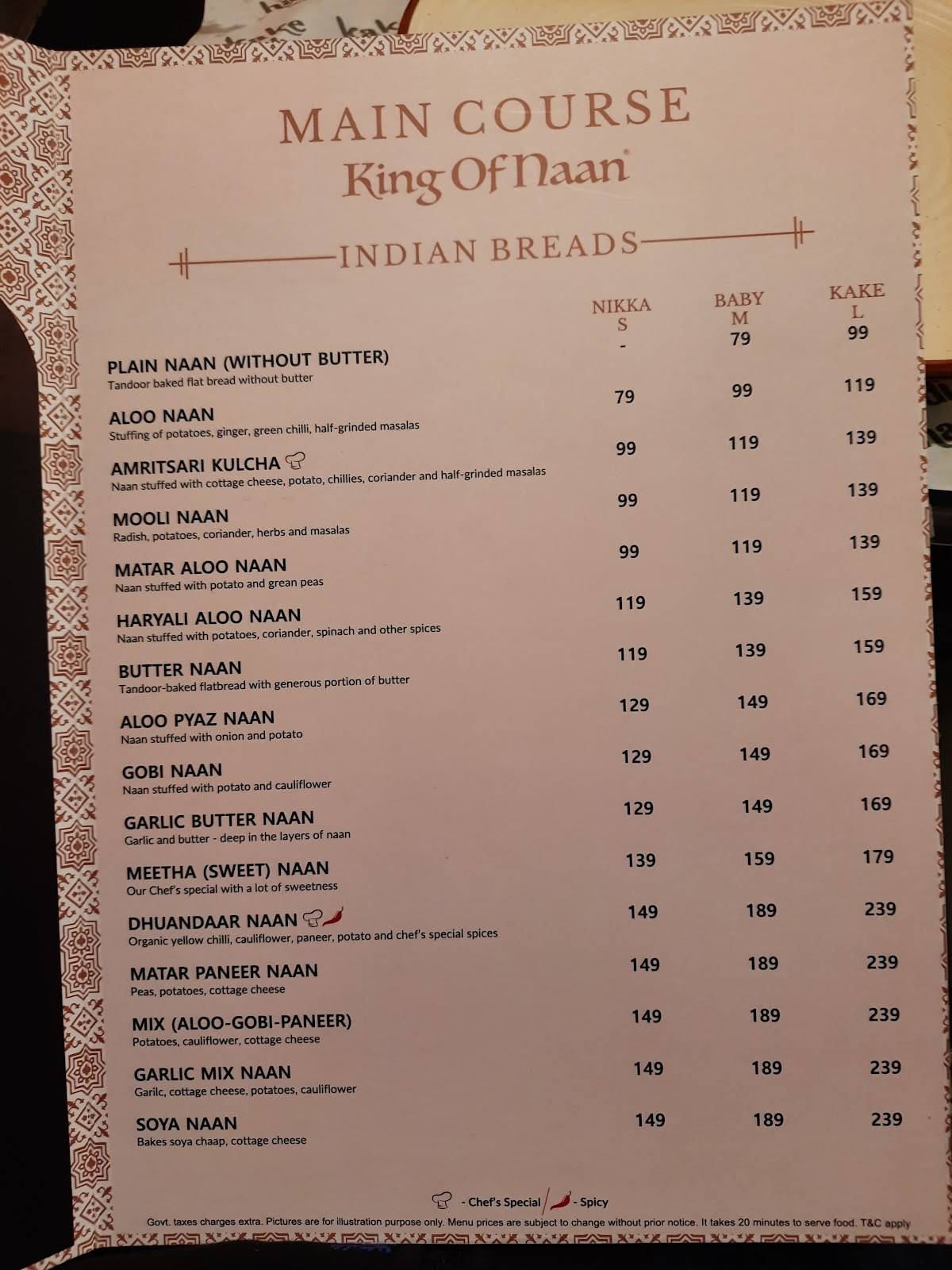 Menu at Kake Di Hatti Lajpat Nagar, Kanpur