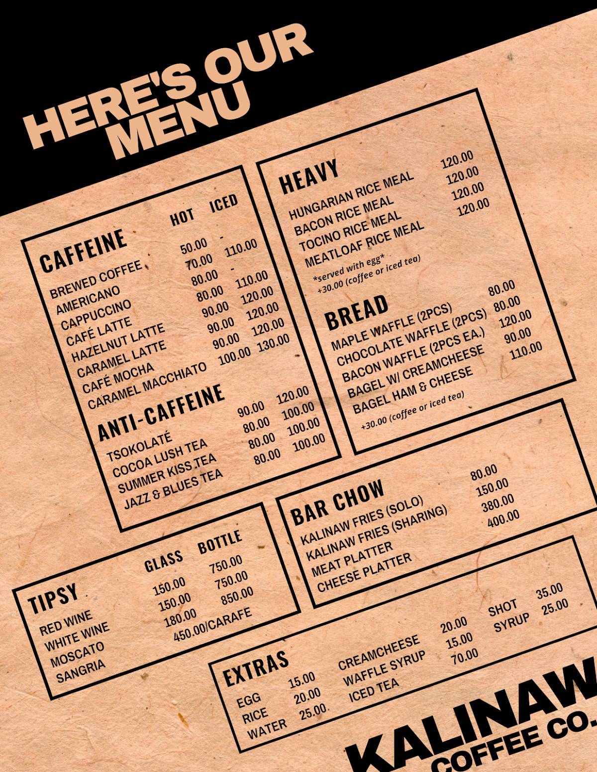 Menu at Kalinaw Coffee Co., Quezon City
