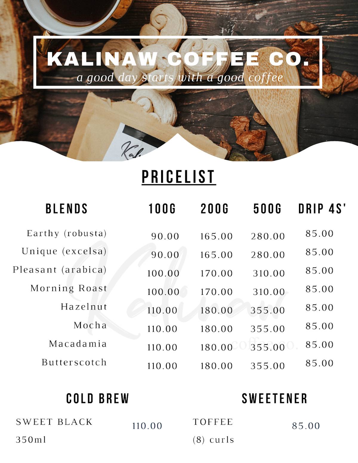 Menu at Kalinaw Coffee Co., Quezon City