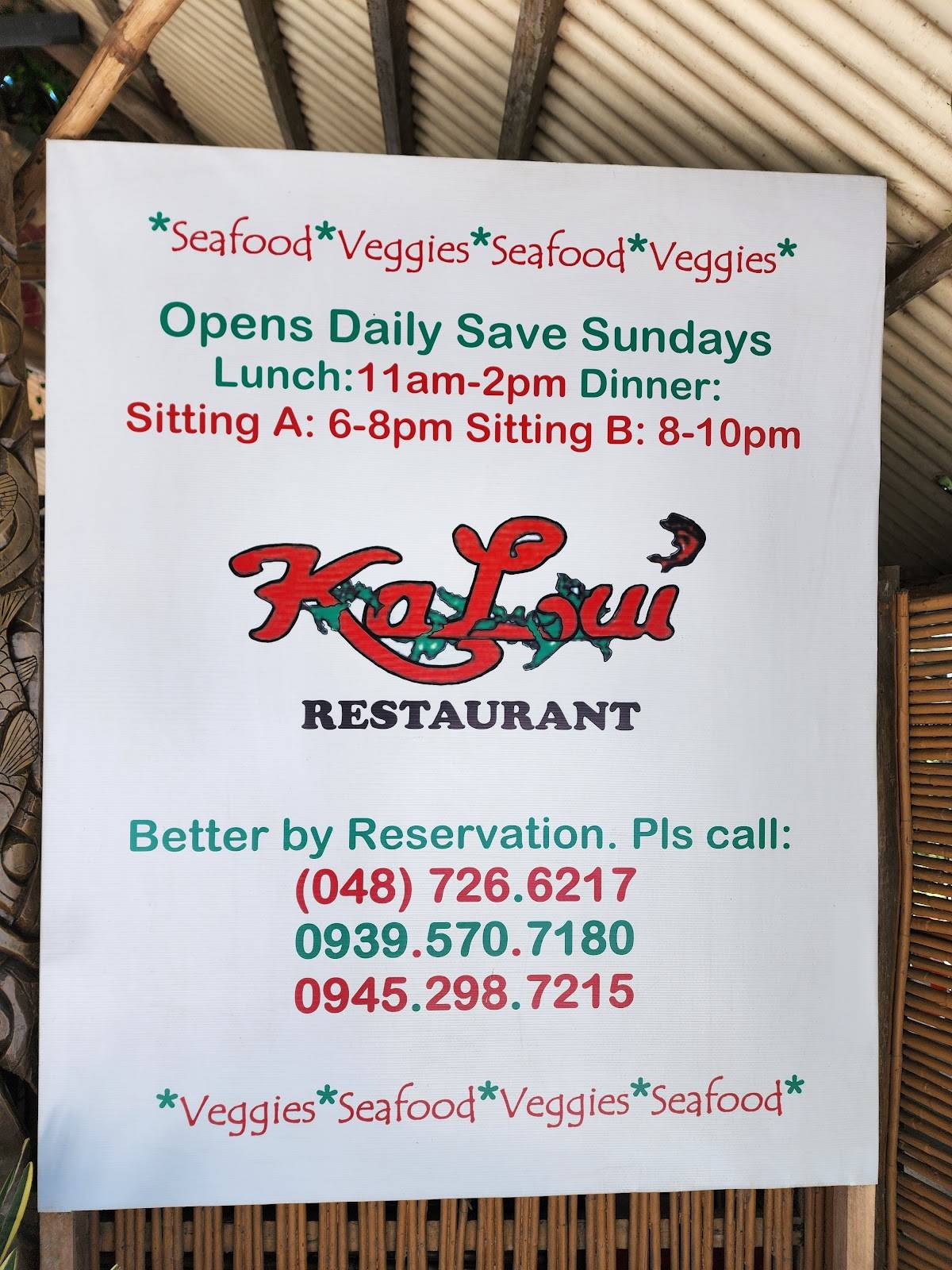 Menu at Kalui Seafood Restaurant, Puerto Princesa, 369 Rizal Avenue