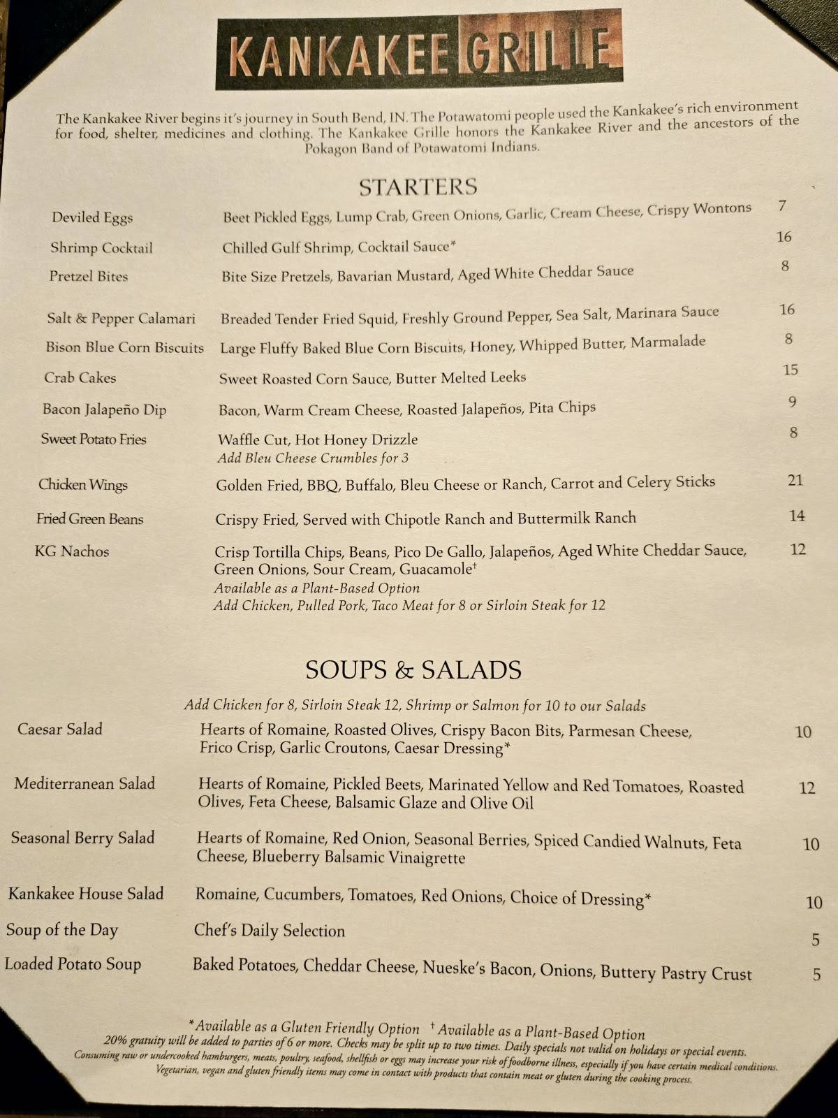 Menu at Kankakee Grille New Buffalo steakhouse, New Buffalo