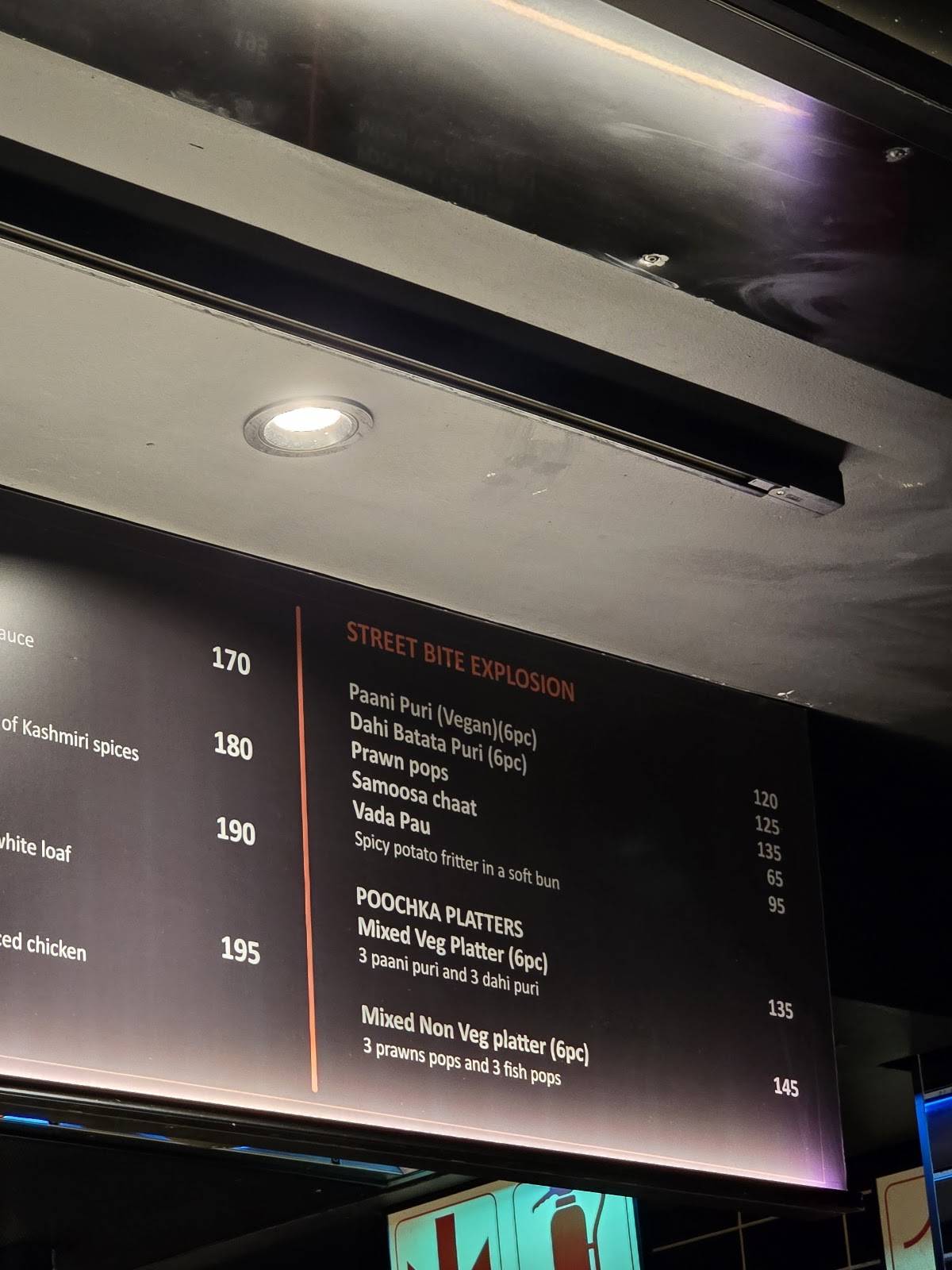 Menu at Kapoochka restaurant, Cape Town