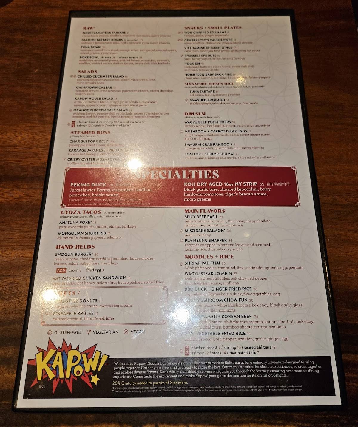 Menu at Kapow Noodle Bar, Boca Raton