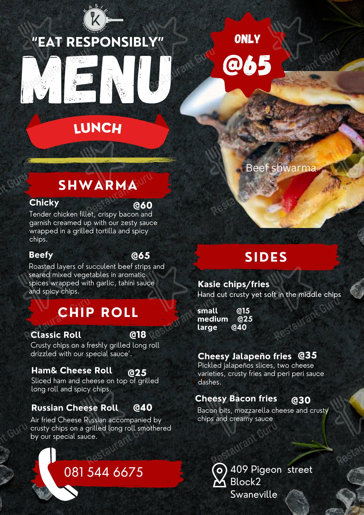 Menu at Kasie Delicacies & Grill restaurant, Krugersdorp