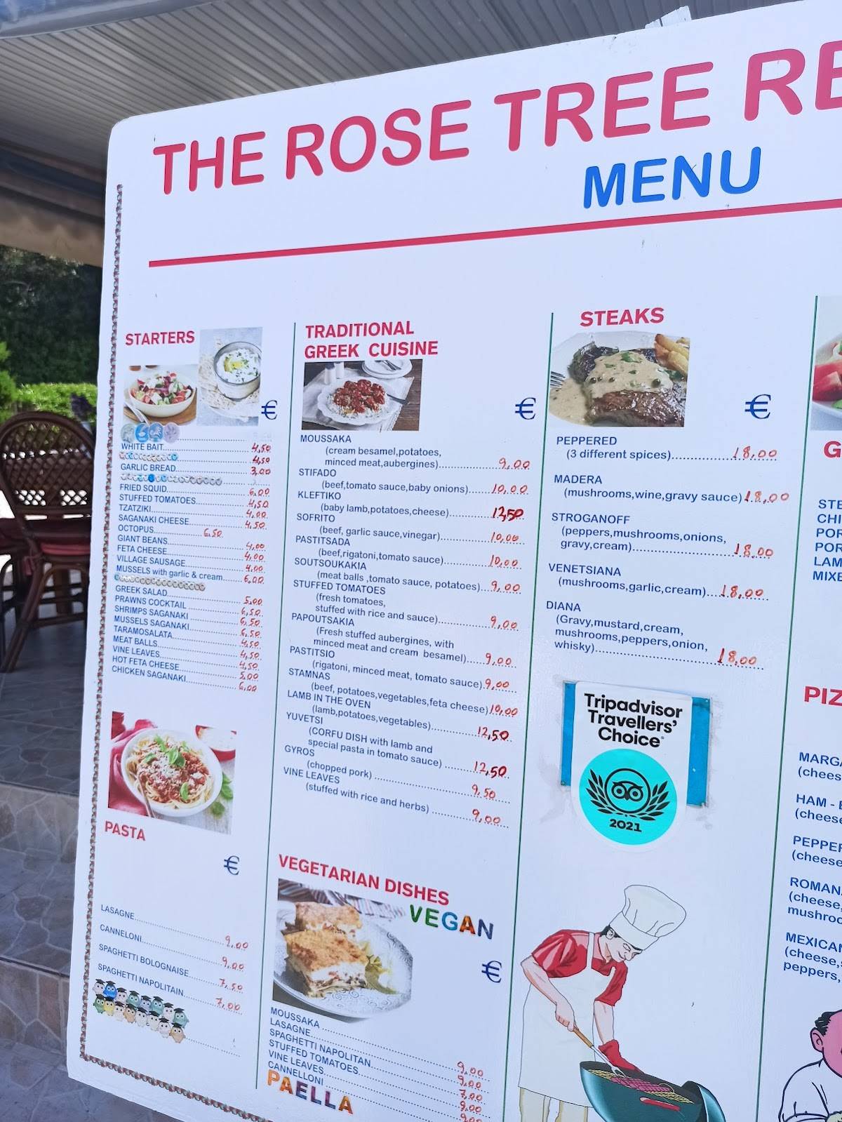 Menu at The Rose Tree, Kavos