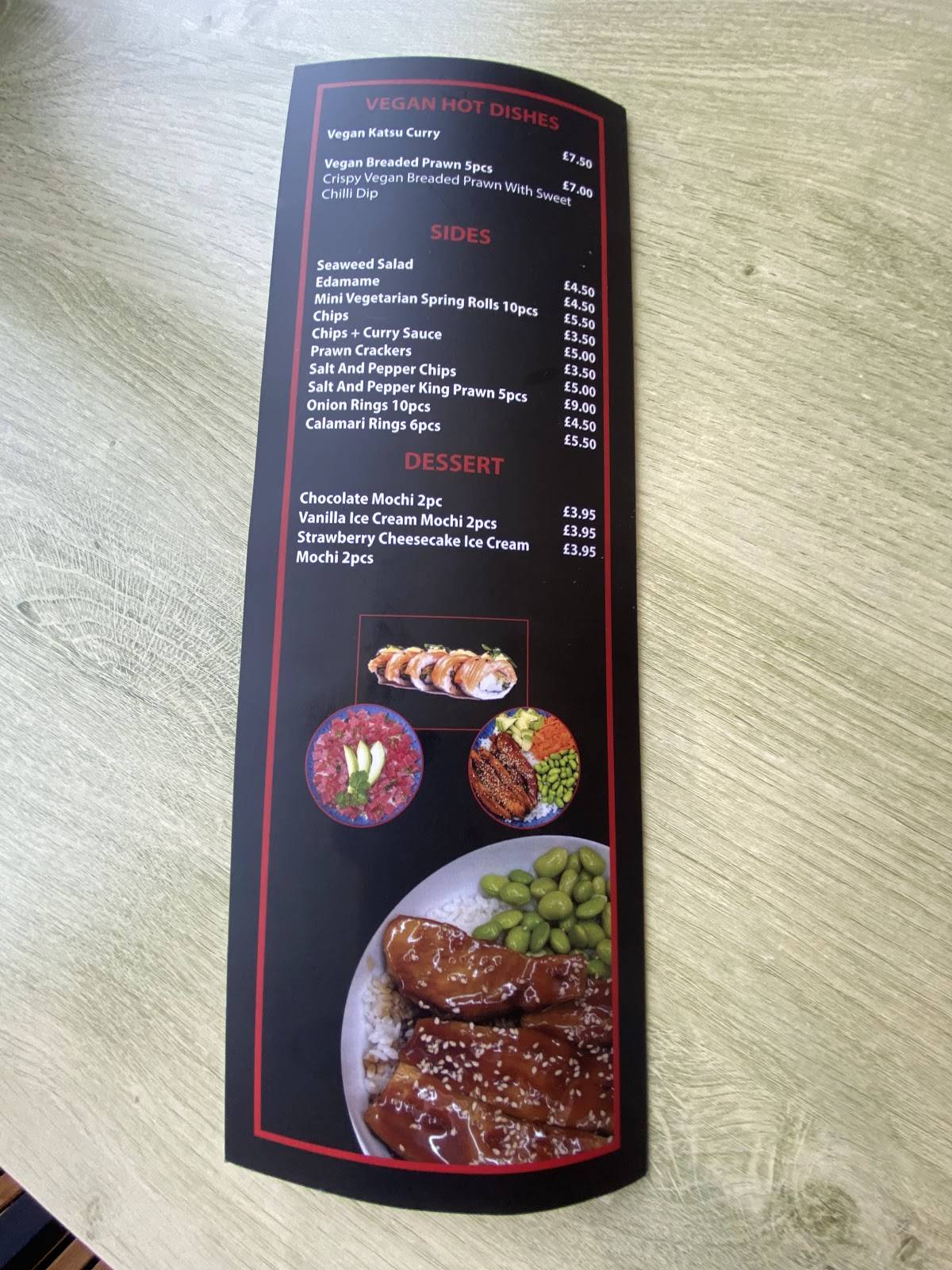 Menu at Kawa Sushi restaurant, Peacehaven