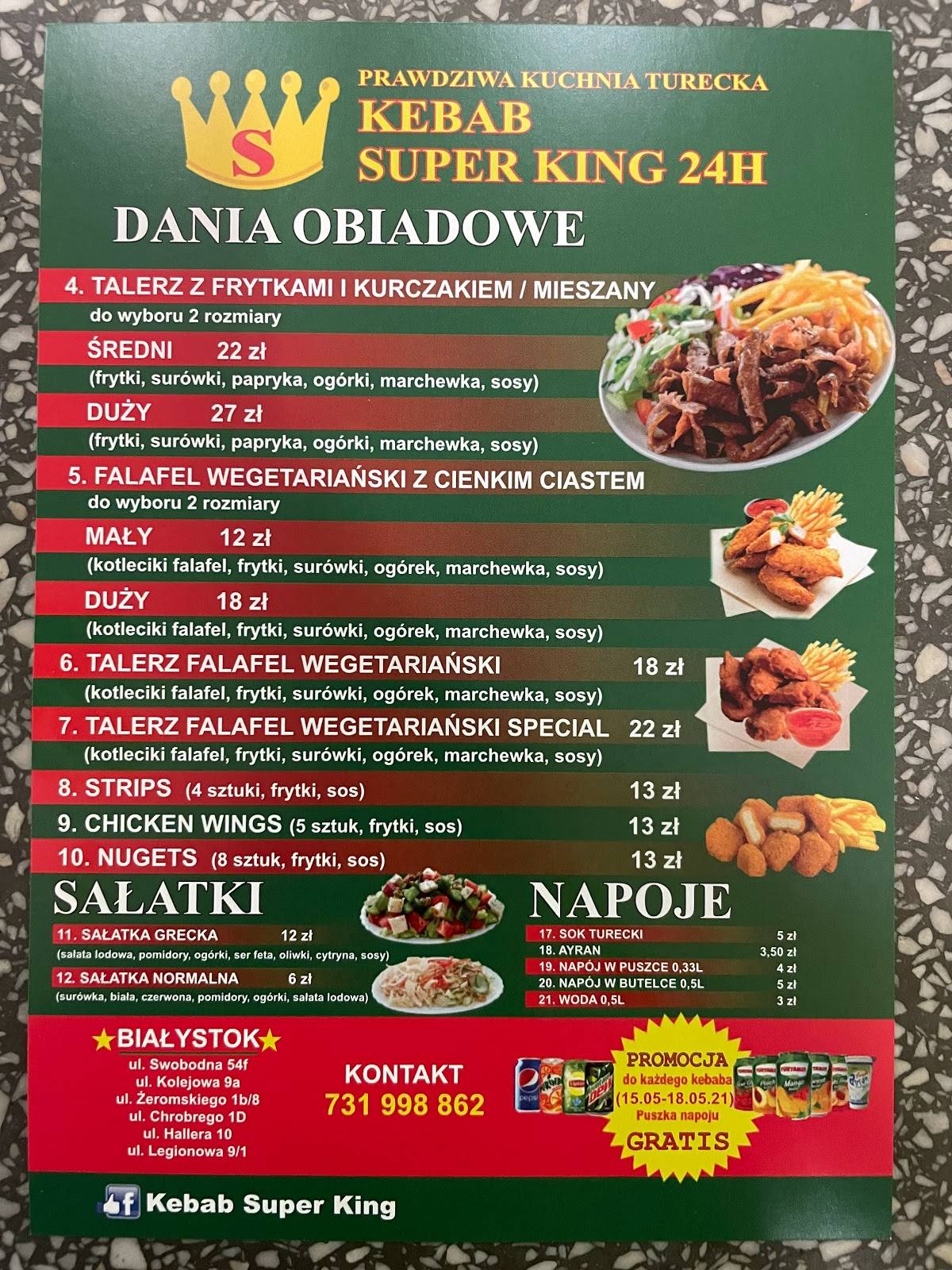 Menu at Kebab Super King, Bialystok, Bolesława Chrobrego 1d/9