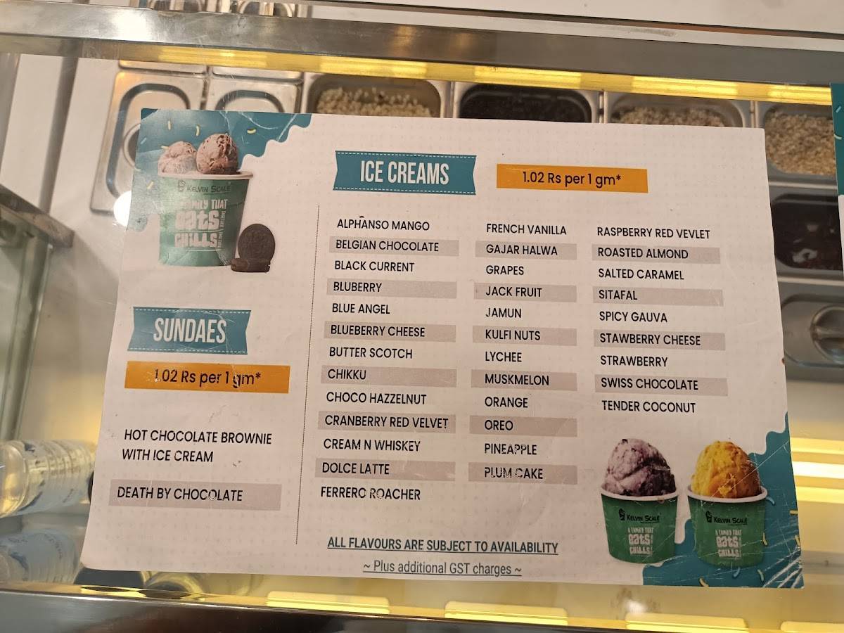 Menu at Kelvin Scale Creamery, Kadapa