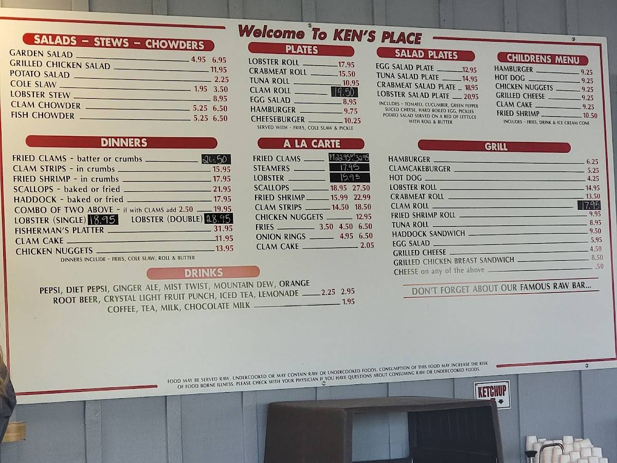 Menu at Ken's Place restaurant, Scarborough