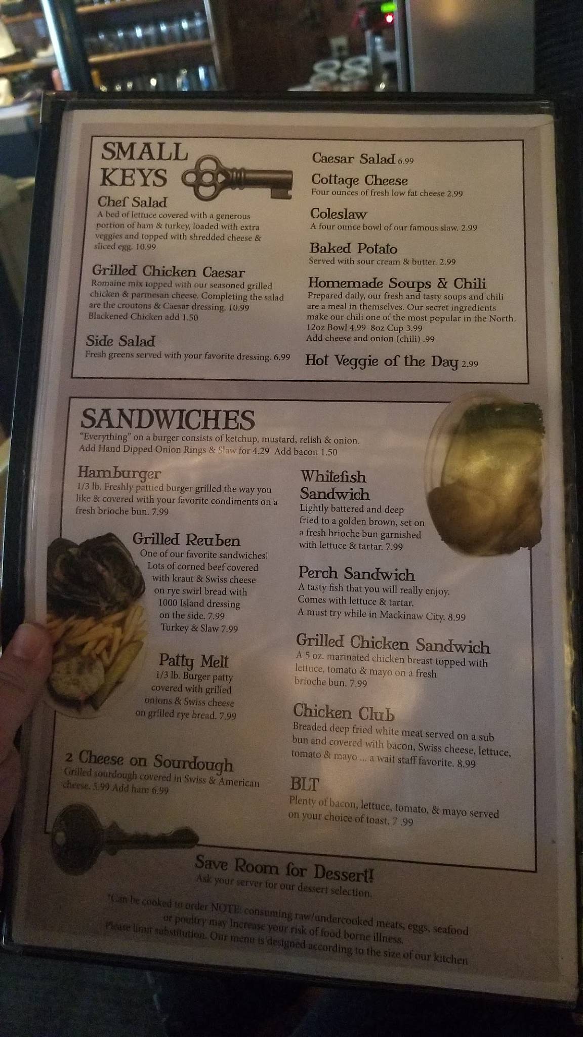 Menu at Keyhole Bar & Grill, Mackinaw City