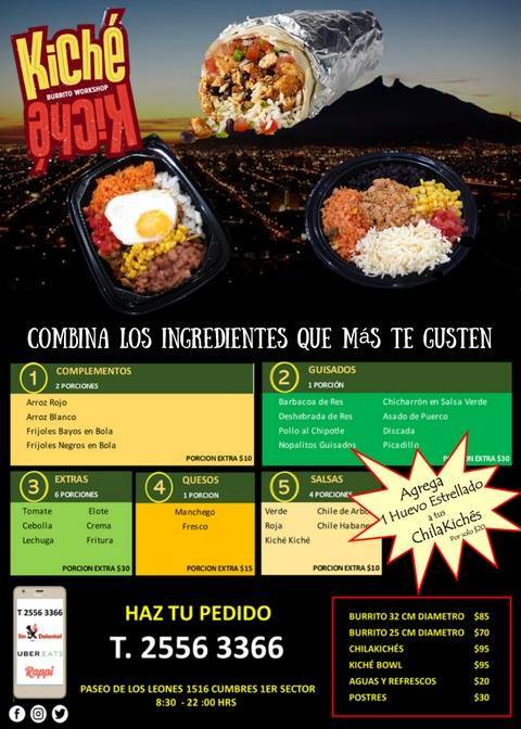 Carta del restaurante Kiché Kiché Burrito Workshop, Monterrey, Paseo ...