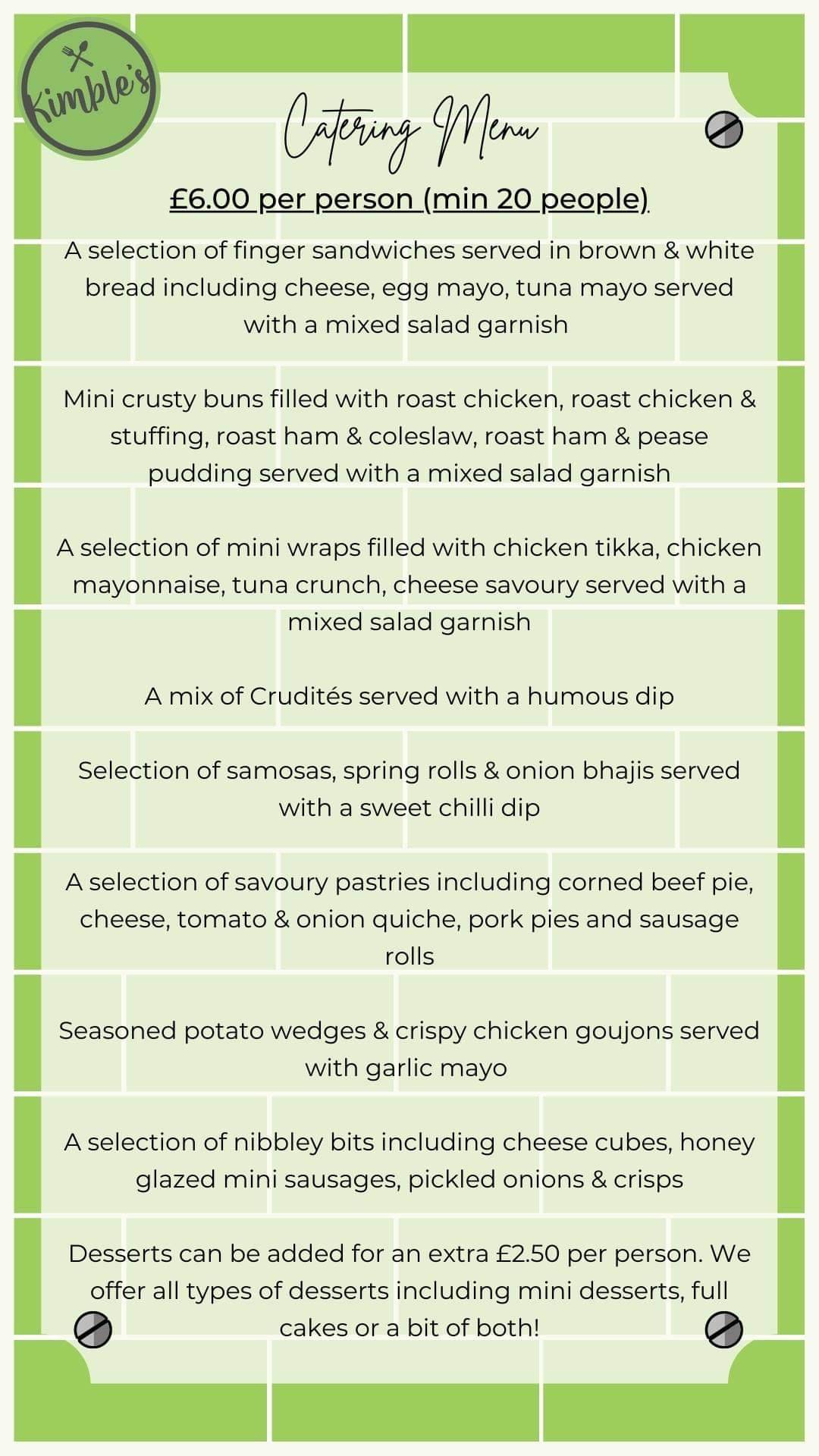 Menu at Kimbles cafe, Billingham