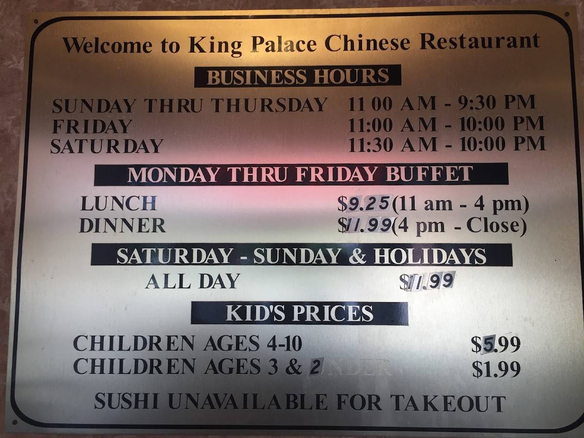 Menu at King Palace Super Chinese Buffet restaurant, Houston, Tomball Pkwy