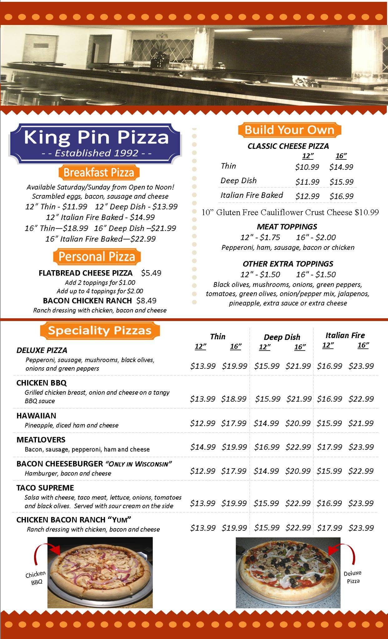 Menu at King Pin Lanes pub & bar, Campbellsport