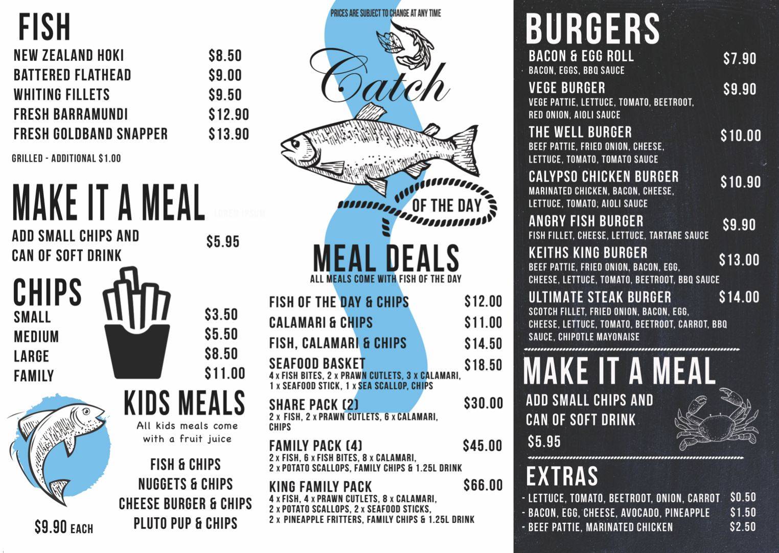 Menu at Kingfish & Chips fast food, Jacobs Well, Pimpama Jacobs Well Rd