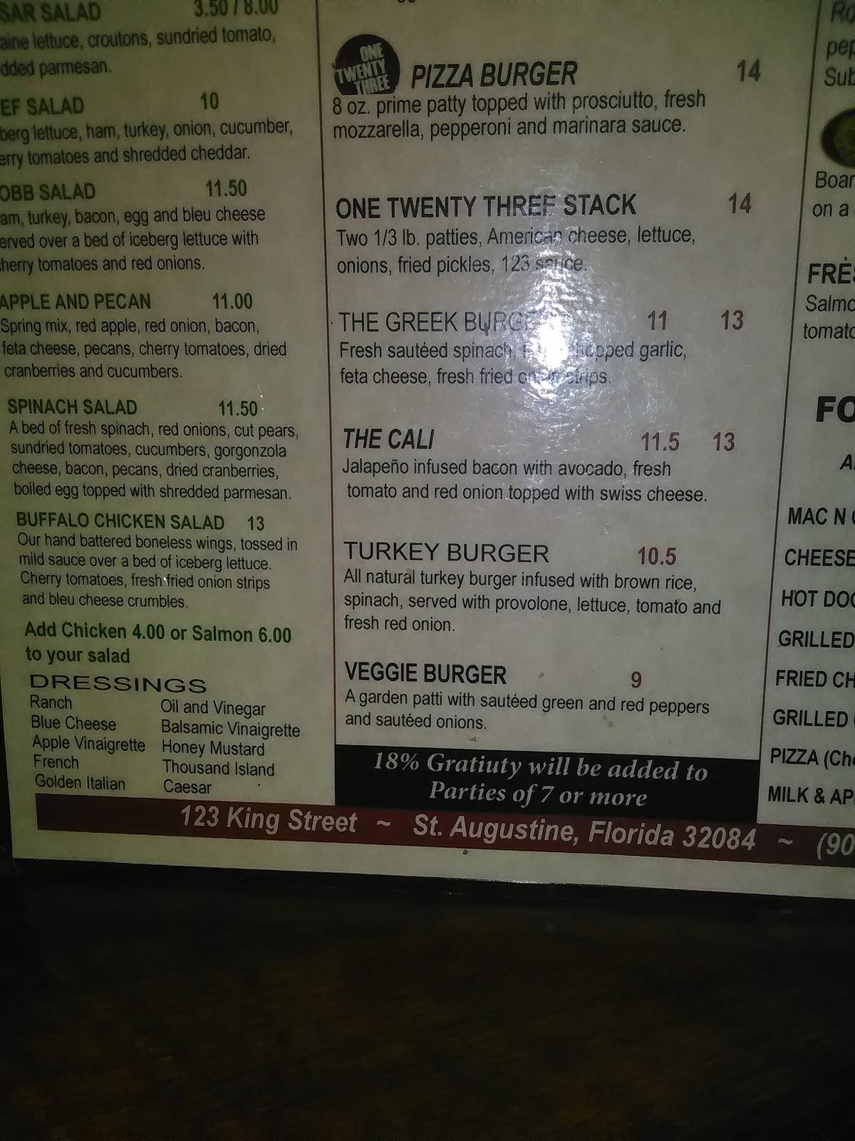 Menu at Kings Head British Pub, St. Augustine