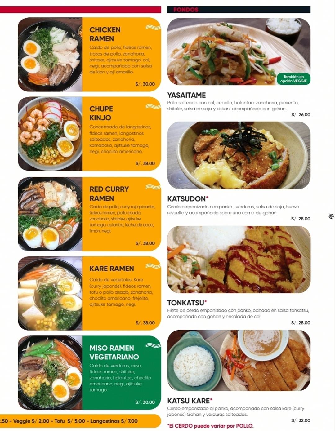 Carta de Kinjo Ramen Barranco, Barranco