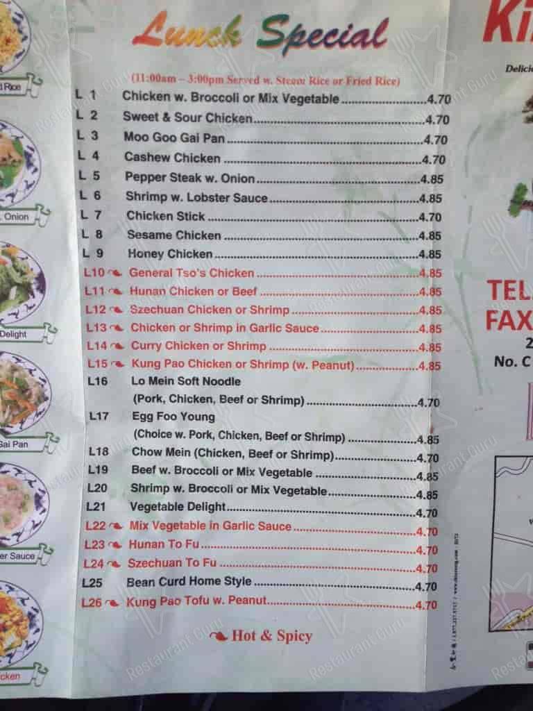 Menu at Kin's Kitchen restaurant, Hendersonville