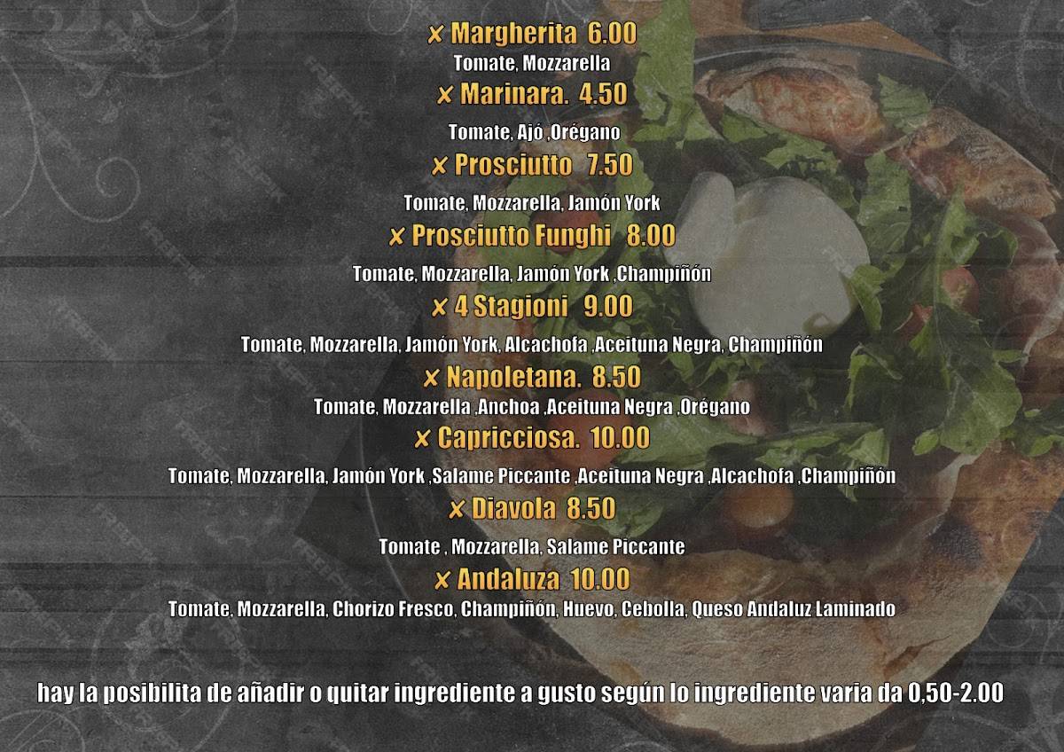 Carta de pizzería Kiosko Pizza Da Enrico, Zahara