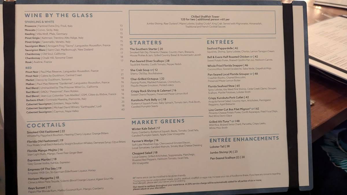Menu at MOOR restaurant, Kissimmee