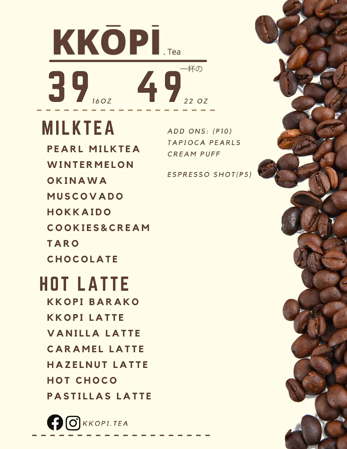 Menu at Kkopi.Tea - Sto. Rosario Capas Tarlac, Capas