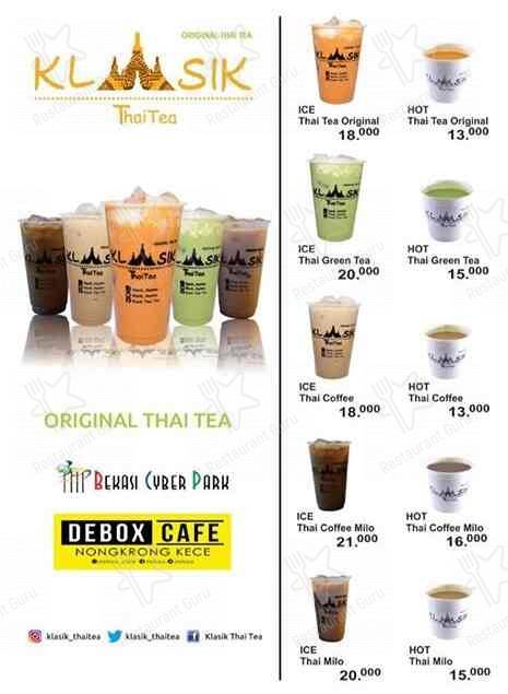 Menu at Klasik Thai Tea, Bekasi Regency