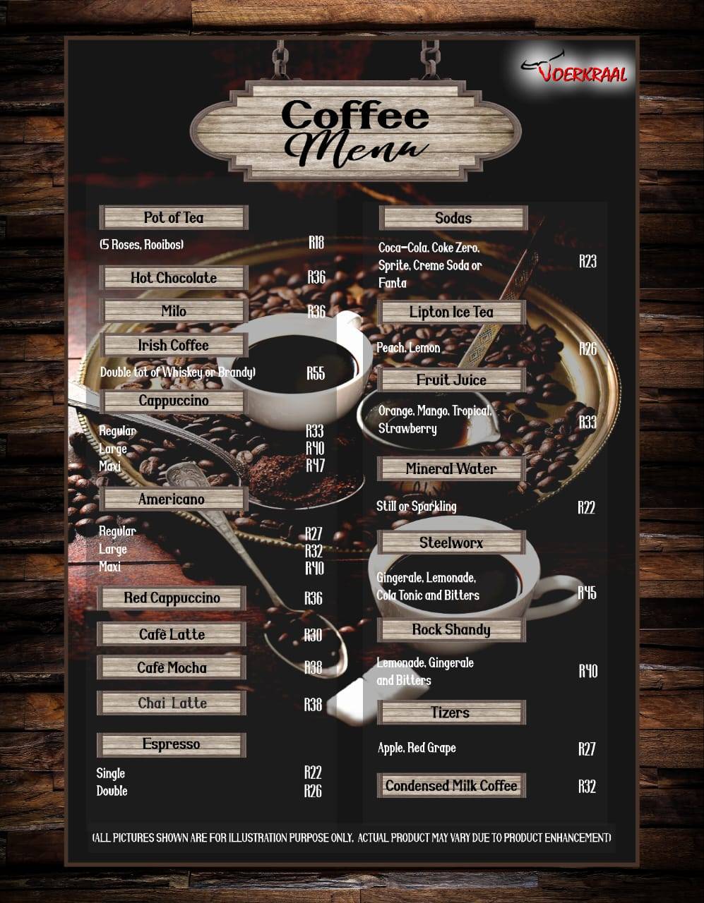 Menu at Voerkraal Restaurant Klerksdorp, Klerksdorp