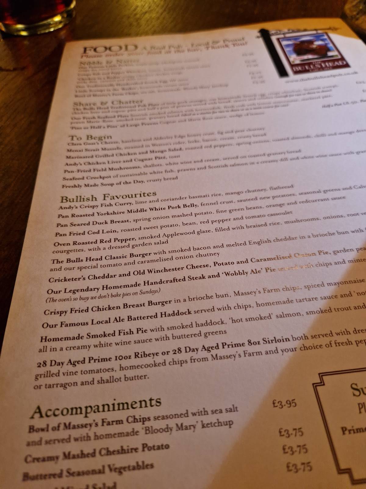 Menu at The Bulls Head pub & bar, Knutsford