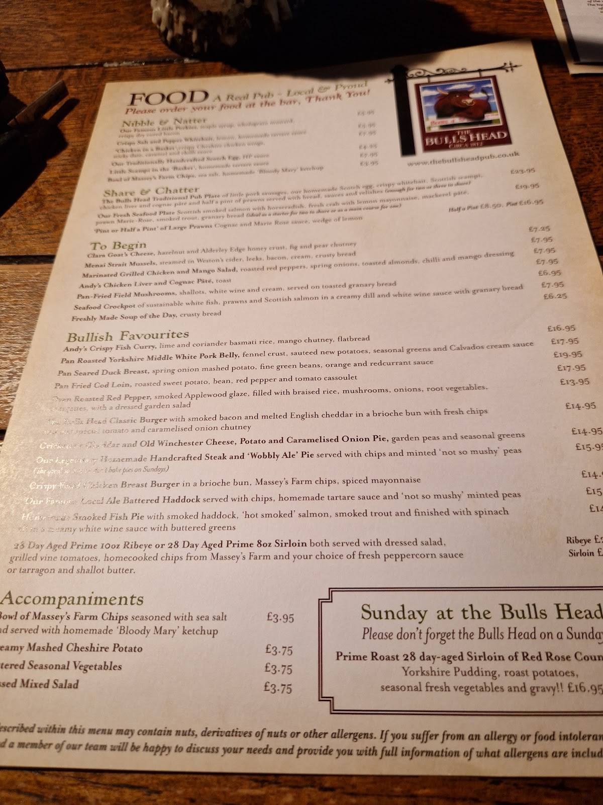 Menu at The Bulls Head pub & bar, Knutsford