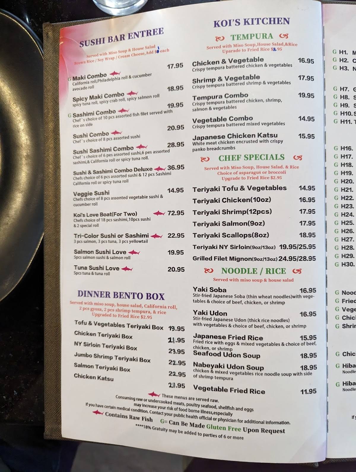 Menu at Koi Japanese Steakhouse & Sushi, Lewiston