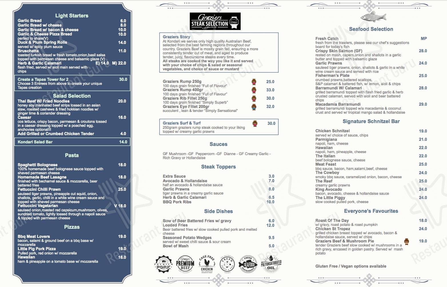 Menu at Kondari Hotel pub & bar, Urangan