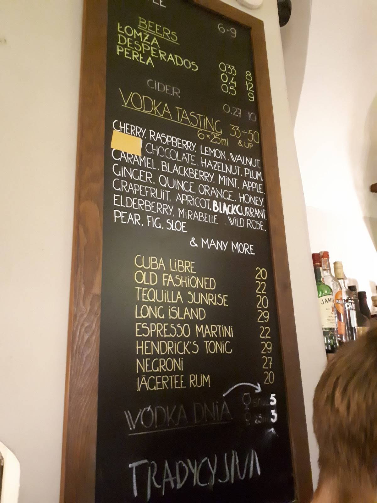 Menu at Wodka Bar, Kraków