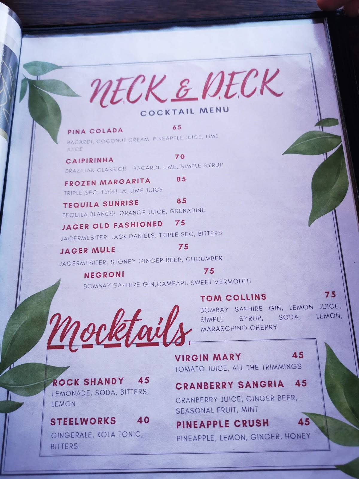 Menu at Neck & Deck Restaurant, Krugersdorp