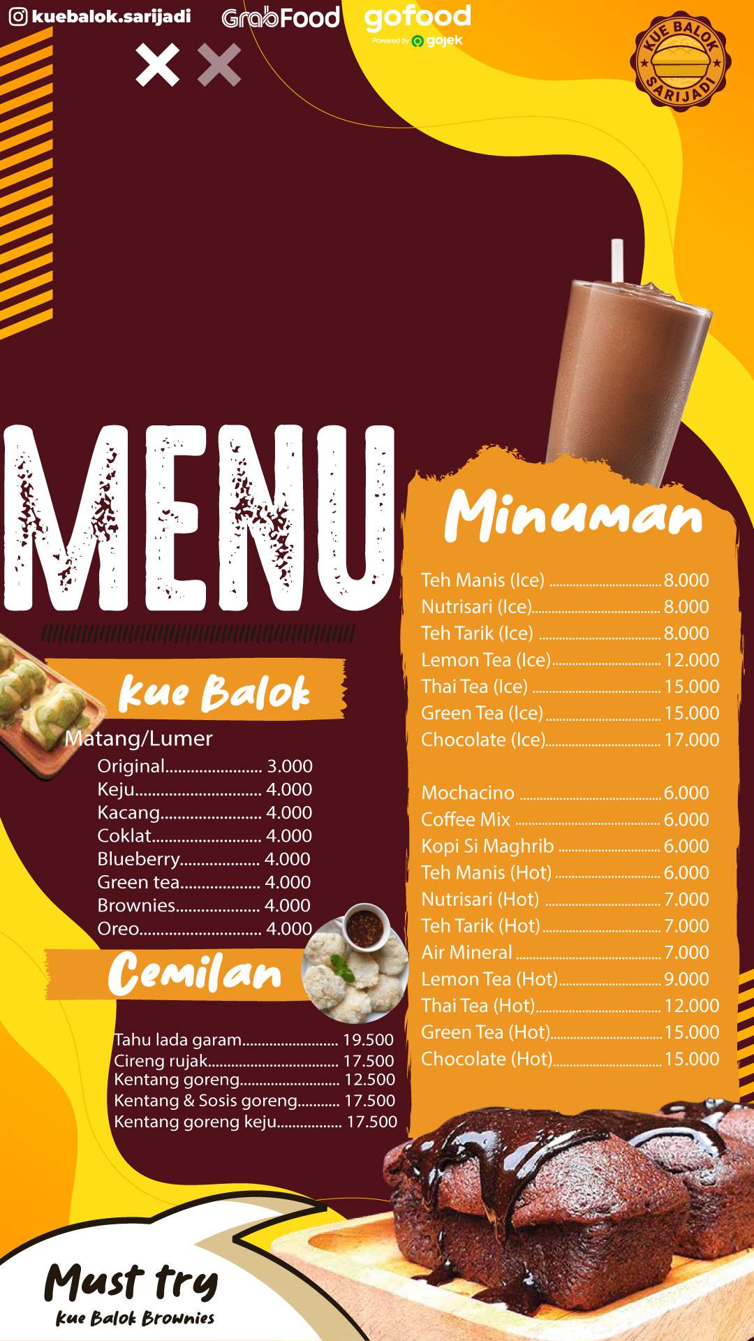 Menu at Kue Balok Sarijadi cafe, Bandung, Jl. Sarijadi Raya No.85