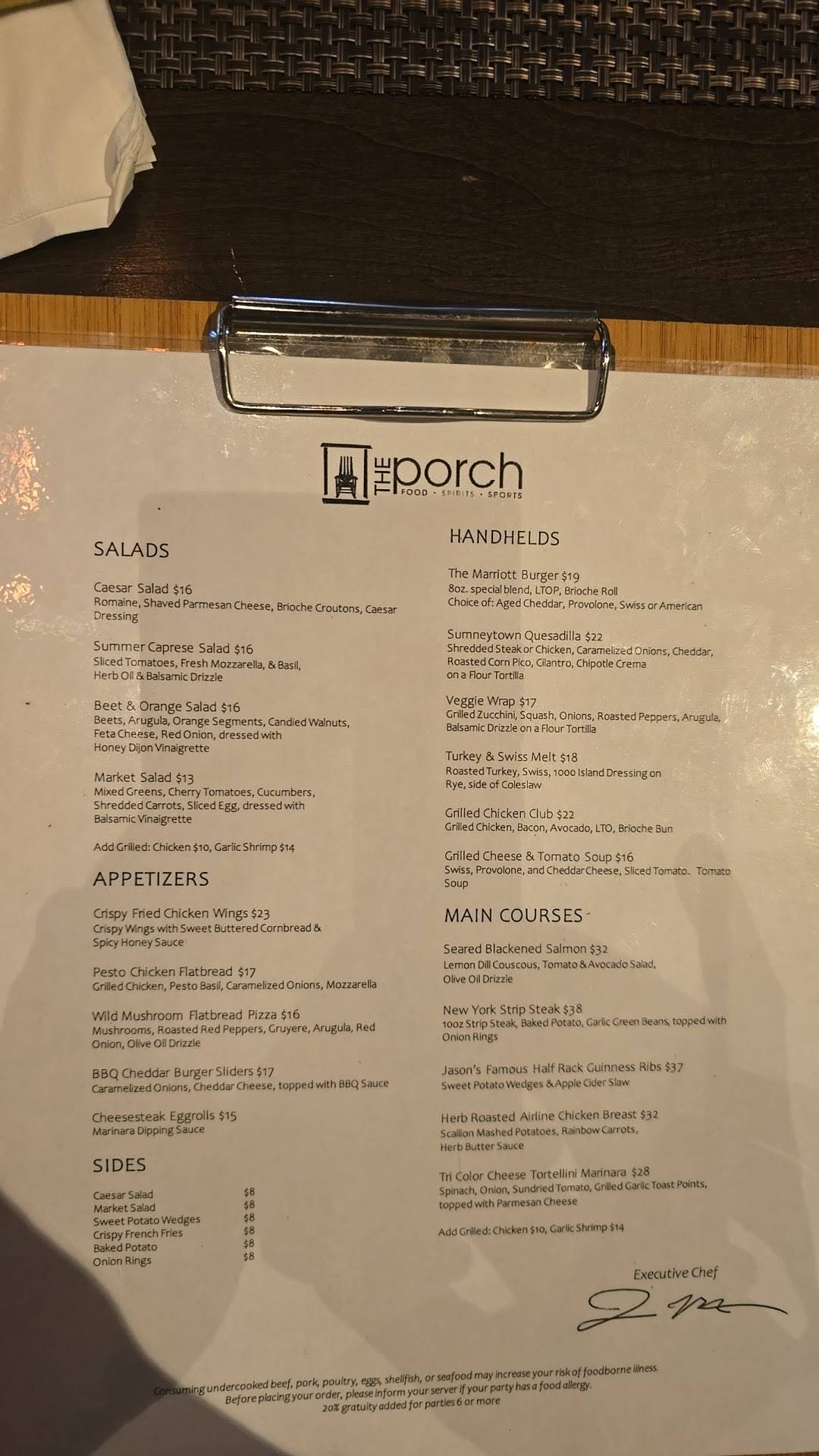 Menu at The Porch pub & bar, Kulpsville