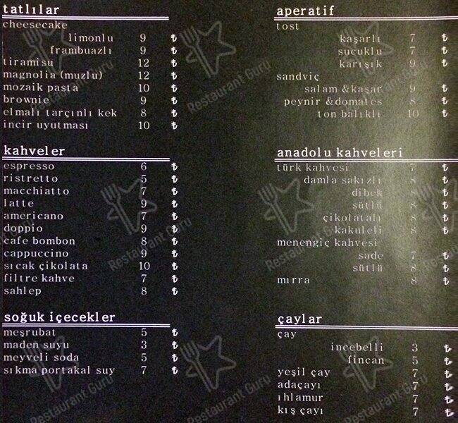Menu at Kuytu Balat, Istanbul